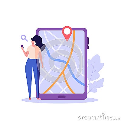 Woman Geotagging And Looking For The Correct Route In The App. Concept ...