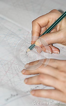 The Woman Hands Tracing The Sewing Drawing Stock Image | CartoonDealer ...