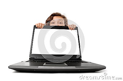 Woman Hiding Behind A Laptop Royalty-Free Stock Photo | CartoonDealer ...
