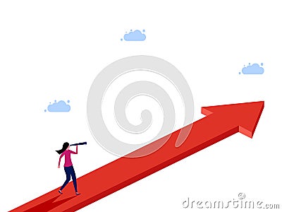 Woman Looks At The Progress Arrow. Career Progression And Forecasts For ...