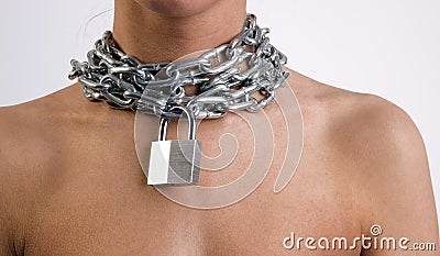 Woman Wearing Metal Neck Chain Link Padlock Stock Photography - Image ...