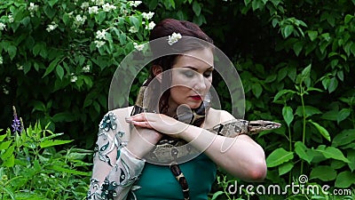Woman Posing with a Snake Around Her Neck Stock Video - Video of ...