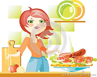 Woman Prepare Sandwich Cartoon Vector | CartoonDealer.com #7939923