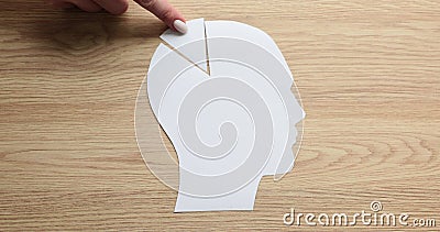 Woman Puts Missing Triangular Piece of Human Head Paper Shape Stock ...