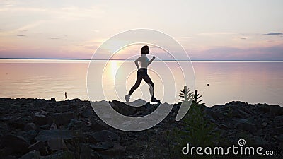 Woman with Running on the Beach in Slow Motion at Sunset Stock Video ...