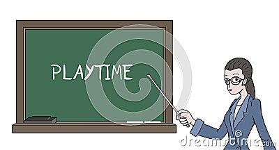 Woman Teacher And Playtime Message Vector Illustration | CartoonDealer ...