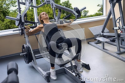 Woman Trains Pecs In The Gym Stock Photography | CartoonDealer.com ...