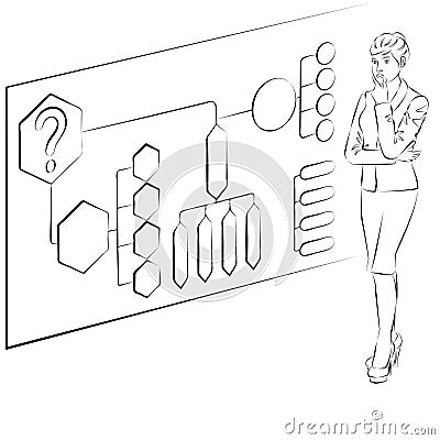 Woman Uses A Decision Tree Diagram. Sketch Vector Illustration ...