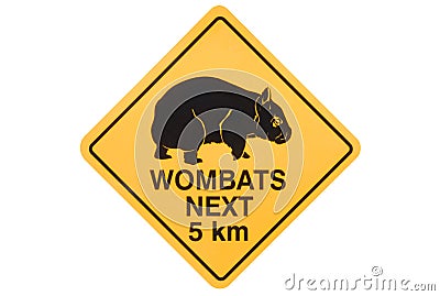 Australia, Australian Wombat Yellow Road Warning Sign Isolated On White ...