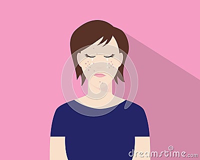Women Crying Because Of His Acne Or Pimple Illustration With Pink ...