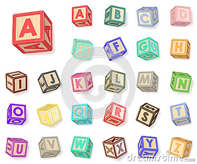Wooden Alphabet Blocks Font Rotated. 3D Royalty-Free Illustration ...