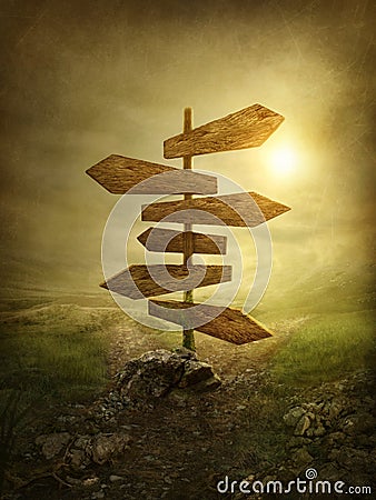 Wooden Arrows Road Sign Stock Illustration - Image: 48755172