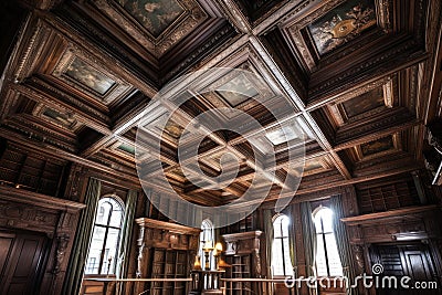 Wooden Coffered Ceiling In A Historic Library Royalty-Free Stock Image ...