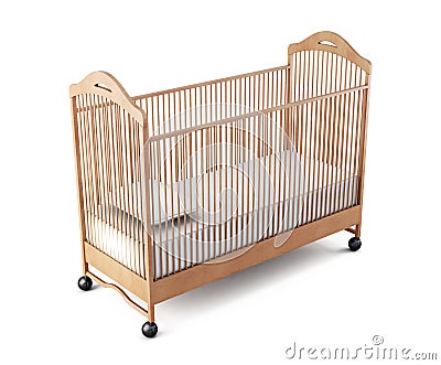 Wooden Crib Baby On White Background. 3d Rendering Stock Illustration ...