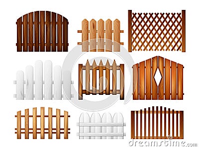 Wooden Fence Sections Realistic Set Cartoon Vector | CartoonDealer.com ...