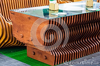 Wooden Parametric Furniture. Parametric Table Stock Photography ...