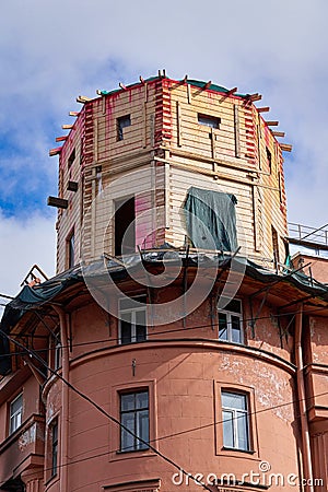 Wooden Superstructure In The Form Of A Tower Over A Brick Building ...