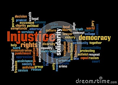 Word Cloud With INJUSTICE Concept, Isolated On A Black Background ...