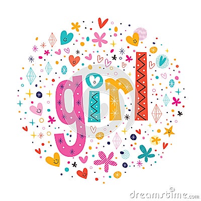 Word Girl Retro Typography Lettering Decorative Text Stock Vector ...