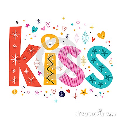 Word Kiss Lettering Decorative Text Stock Vector - Image: 44446890