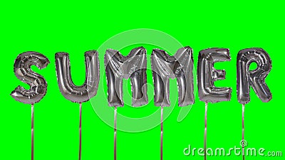 Word Summer from Helium Silver Balloon Letters Floating on Green Screen ...