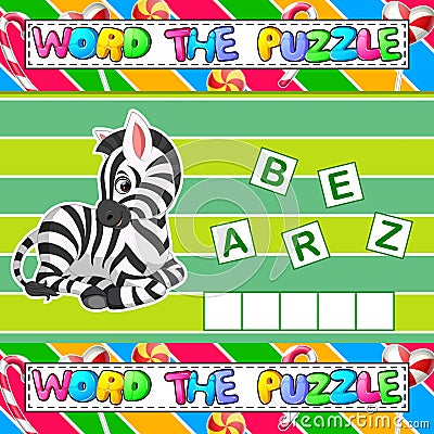 Words Puzzle Educational Game For Children Cartoon Vector ...