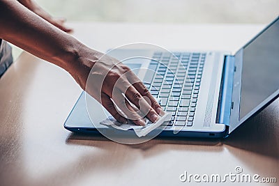 Work From Home - Cleaning And Disinfecting Laptop Computer With Wet ...