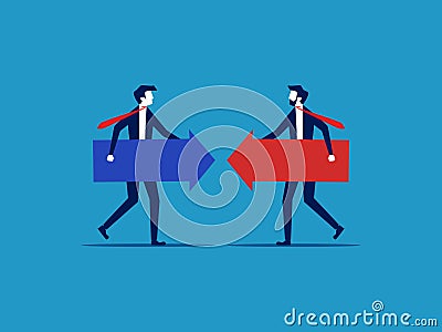 Work Inconsistent. Businessman Holding An Arrow Pointing In Different ...