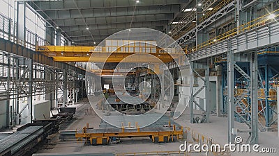 Yellow Overhead Crane in a Modern Factory. the Work of an Overhead ...