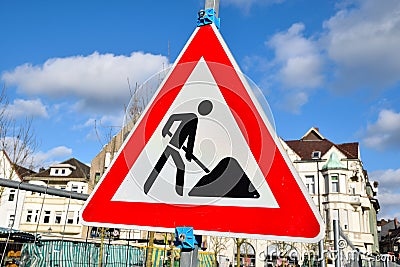 Work In Progress Road Sign Triangle Isolated On Cloudy Background ...