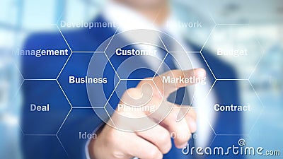 Work Safety, Man Working on Holographic Interface, Visual Screen Stock ...