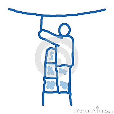 Worker Heating Stretch Ceiling With Fan Doodle Icon Hand Drawn ...