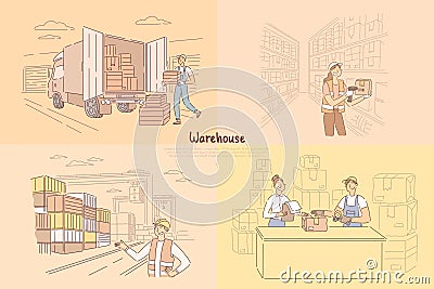 Worker Loading Crates Into Back Of Truck, Woman In Uniform Scanning ...