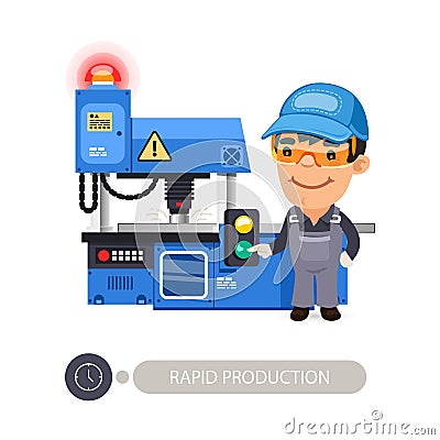 Worker And Milling Machine Cartoon Vector | CartoonDealer.com #70406455