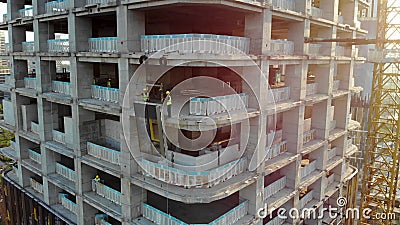 Workers are Installing the Precast Glass Panel for High Rise on the ...