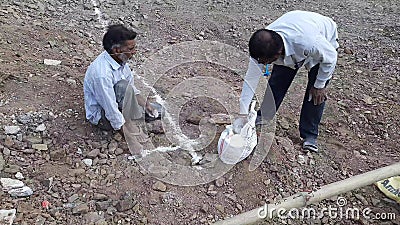 Workers Mark the Ground Floor Layout Column with White Cement - Layout ...