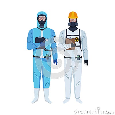 Workers Wearing Biosafety Suits Characters Cartoon Vector ...