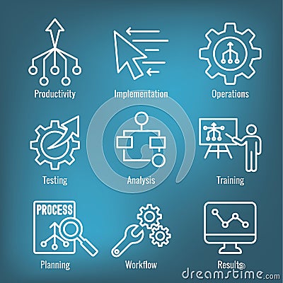 Workflow Efficiency Icon Set - Has Operations, Processes, Automation, Etc Cartoon Vector ...