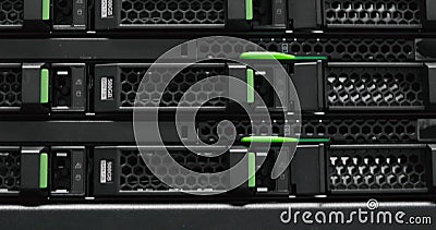 Server Rack Cluster in a Data Center. Supercomputer. Network Servers in ...