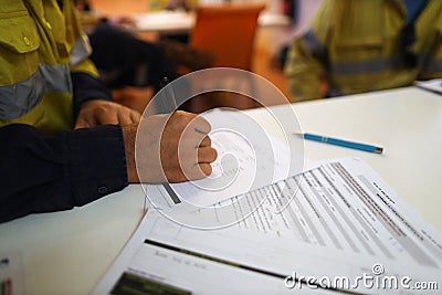 Working At Heights Permit Book Placing On The Table, Defocused ...