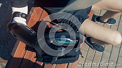 Working Man on a Bench, Top View. Stock Video - Video of bionic ...