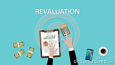 Working On Revaluation A Table With Littered Money And Calculator ...