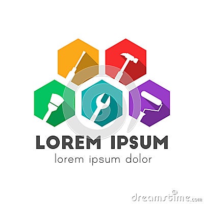 Working Tools Logo Concept In Flat Design Cartoon Vector ...