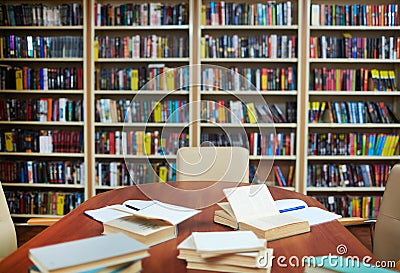 Workplace in library stock image. Image of indoor, library - 17345941