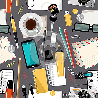 Workplace Seamless Pattern Office Background Vector Illustration ...