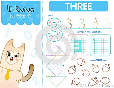 Worksheet For Learning Numbers. Number 3. Kids Learning Material And ...