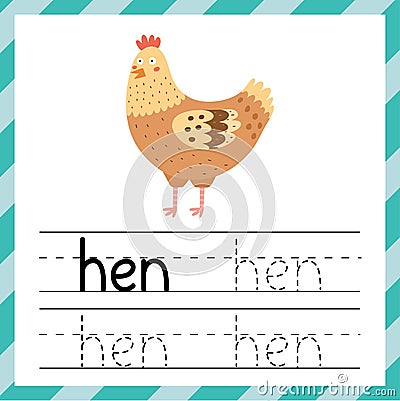Worksheet For Tracing Words - Hen. Learning Material For Kids Vector ...