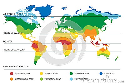 World Climate Map With Temperature Zones Vector Illustration ...