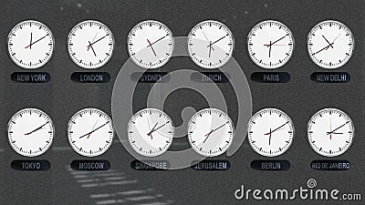 World Clocks with Different Time Zones in Time Lapse Stock Video ...