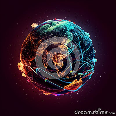 World Connected By The Internet, Planet Earth With Wires, Cyberspace ...